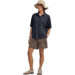 Kurzarmhemd Jack Wolfskin "SIERRA QUEST SS SHIRT W", Damen, Gr. S, N-Gr, blau (schwarz navy), Obermaterial: 100% Polyester, Hemden, Atmungsaktiv, Windabweisend, Stretchkomfort