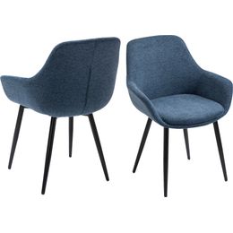 Armlehnstuhl Salesfever "Komfortabler Esszimmerstuhl zum Relaxen", blau (dunkelblau, schwarz, schwarz, dunkelblau), B:64cm H:86cm T:59cm, Metall, Polyester, St&uuml;hle, Armlehnstuhl