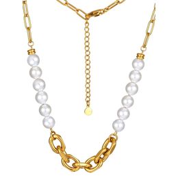 Collier Lady, gold (wei&szlig;), Halsketten, Damen, ca. 45 + 5cm, Edelstahl, Collier