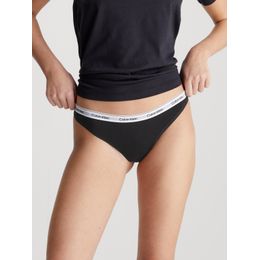 Tanga "THONG (LOW-RISE)", Damen, Gr. M (38), schwarz, Jersey, Obermaterial: 90% Baumwolle, 10% Elasthan, Calvin Klein Underwear, unifarben, k&ouml;rpernah, Unterhosen Tanga, mit Logobund