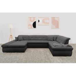 Wohnlandschaft DOMO collection "MORIC 353x216x80 cm, mit viel Platz, U-Form, auch in Cord", grau, B:353cm H:80cm T:216cm, 100% Polyester, Sofas, Wohnlandschaft, im XXL-Format, wahlweise mit Bettfunktion und Armlehnenverstellung