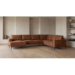 Wohnlandschaft OTTO HOME "OLAND U-Form, XXL, B: 342 cm, Skandi-Design", braun (cognac), B:342cm H:85cm T:260cm, 100% Polyester, Sofas, Wohnlandschaft, Skandi-Design in Struktur, Flachgewebe, Luxus-Microfaser, Boucle