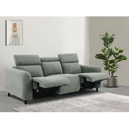 3-Sitzer OTTO HOME "SKAANE Cord-Sofa, 229 cm, manuelle u. elektrische Relaxfunktion", grau, B:229cm H:100cm T:100cm, 100% Polyester, Sofas, Relax-Funktion in 2 Sitzen, Kopfteilverstellung, Federkernpolsterung