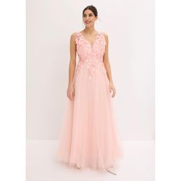 bonprix Maxikleid aus zartem T&uuml;ll mit Blumen-Applikation, rosa, Gr.44, Romantisch und feminin: Bezauberndes Abendkleid in Maxi-L&auml;nge aus zartem T&uuml;ll mit Blumen-Applikation im Oberteil