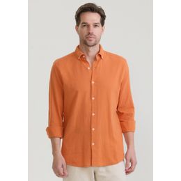 Langarmhemd FELIX HARDY "Basic Hemd", Herren, Gr. L, Normalgr&ouml;&szlig;en, orange, 65% Baumwolle, 35% Leinen, Hemden
