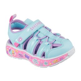 Sandale Skechers "PLAY SCENE SPLASH", M&auml;dchen, Gr. 21, bunt (t&uuml;rkis, violett), Lederimitat, Schuhe Sandale, Badeschuh mit bunter Sohle, Gr&ouml;&szlig;enschablone zum Download