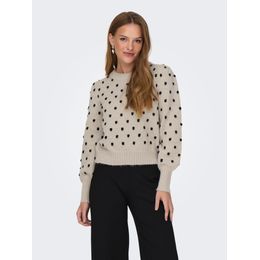 Jacqueline de Yong Rundhalspullover JDY "JDYSIGRID LIFE L/S ON PUFF PULL KNT NOOS", Damen, Gr. M, beige (cement detail:with schwarz dots), Strick, Obermaterial: 100% Polyester, gepunktet, figurumspielend taillenbedeckt, Rundhals, Puff&auml;rmel,eingesetzt Strickb&uuml;ndchen, Pullover Rundhalspullover, in gepunkteter Optik