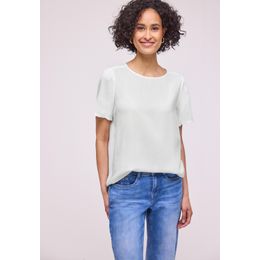 Kurzarmbluse Street One, Damen, Gr. 40, sanftes wei&szlig;, Stoff, 100% Viskose, unifarben, klassisch normal, Rundhals, abgesteppt, Blusen, mit Raffungen an den &Auml;rmeln