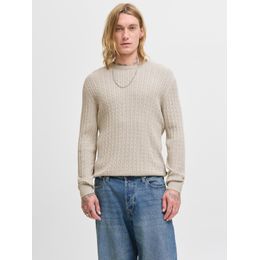 Jack & Jones Strickpullover JACK & JONES "JJEEMIL KNIT CABLE CREW NECK NOOS", Herren, Gr. L, oatmeal detail:melange, Strick, Obermaterial: 60% Baumwolle, 20% Nylon, 20% Viskose, meliert, unifarben, regular fit h&uuml;ftlang, Rundhals, B&uuml;ndchen, Pullover Strickpullover