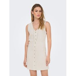 Minikleid Only "ONLSIESTA LIN BL SL SHORT DRESS PNT NOOS", Damen, Gr. L, N-Gr, moonbeam, Web, Obermaterial: 80% Viskose, 20% Leinen, unifarben, regular fit kurz, V-Ausschnitt, Kleider Minikleid, Viskosemischung, regular fit, V-Ausschnitt, mit Leinen
