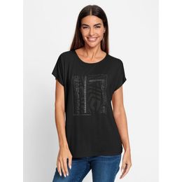 T-Shirt Heine "Shirt", Damen, Gr. 40, schwarz, 95% Viskose, 5% Elasthan, gemustert, Rundhals, Shirts T-Shirt