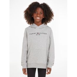 Kapuzensweatshirt Tommy Hilfiger "ESSENTIAL HOODIE", Jungen, Gr. 10/140, grau (grau, meliert), Obermaterial: 100% Baumwolle, Basic schmal, Rippb&uuml;ndchen, Sweatshirts, f&uuml;r Jungen und M&auml;dchen