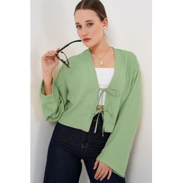 Viskose-Mix V-Ausschnitt Langarm-Kimono mit Bindungsdetails