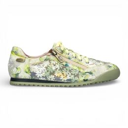 Laura Vita Damen-Sneaker Tivanao-05, gelb mit Blumenmuster, aus Leder, mit Rei&szlig;verschluss