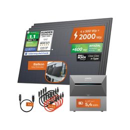 Solarway&reg; 2000Wp / 800W / 5,4kWh Balkonkraftwerk mit Speicher komplett Steckdose - 5,4kWh Anker SOLIX 3 PRO Speicher - Solaranlage Komplettset - 500W Solarmodule & Anker Speicher & Zubeh&ouml;r