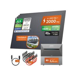 Solarway&reg; 2000Wp / 800W / 5,4kWh Balkonkraftwerk mit Speicher komplett Steckdose - 5,4kWh Anker SOLIX 3 PRO Speicher - Solaranlage Komplettset - 500W Solarmodule & Anker Speicher & Zubeh&ouml;r