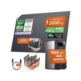 Solarway&reg; 2000Wp / 800W Balkonkraftwerk mit 1,9kWh Speicher komplett Steckdose - 1,9 kWh EcoFlow STREAM Ultra - Solaranlage Komplettset - 500W Solarmodule & EcoFlow Speicher & Zubeh&ouml;r