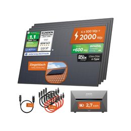 Solarway&reg; All In One Balkonkraftwerk mit Speicher 2000W komplett Steckdose - 2,7 kWh Anker Solix 3 PRO Speicher - Solaranlage Komplettset - 500W bifaziale Solarmodule & Anker Speicher & Zubeh&ouml;r