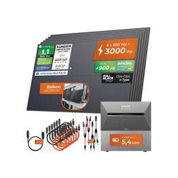 Solarway&reg; All In One Balkonkraftwerk mit Speicher 3000W komplett Steckdose - 5,4 kWh Anker Solix 3 PRO Speicher - Solaranlage Komplettset - 500W bifaziale Solarmodule & Anker Speicher & Zubeh&ouml;r