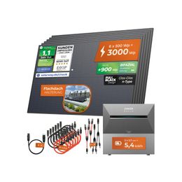 Solarway&reg; All In One Balkonkraftwerk mit Speicher 3000W komplett Steckdose - 5,4 kWh Anker Solix 3 PRO Speicher - Solaranlage Komplettset - 500W bifaziale Solarmodule & Anker Speicher & Zubeh&ouml;r