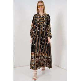 Gemustertes V-Ausschnitt Maxikleid