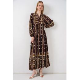 Gemustertes V-Ausschnitt Maxikleid