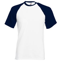 Fruit of the Loom Herren Kurzarm-Baseball-T-Shirt (Wei&szlig;/Deep Navy)