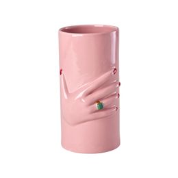 Rice Keramikvase mit handbemalter Dekoration 20 cm, &Oslash; 10 cm, pink skandinavische Deko Online Shop