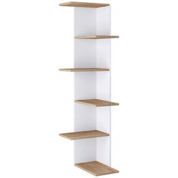 Mid.you Eckregal Balos, Wei&szlig;, Honigeiche, Holzwerkstoff, 4 F&auml;cher, 37x140x37 cm, stehend, h&auml;ngend, Wohnzimmer, Regale, Eckregale