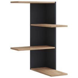 Mid.you Eckregal Balos, Schwarz, Honigeiche, Holzwerkstoff, 2 F&auml;cher, 45x77x45 cm, h&auml;ngend, Wohnzimmer, Regale, Eckregale