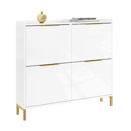 sobuy SCHUHSCHRANK mit 4 Klappen, Hochglanz Wei&szlig; 100x90x19cm