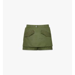 MCM Shorts mit Rock-Sch&ouml;sschen aus ECONYL und Leder mit Monogramm-Print MFPFAMM05K800S