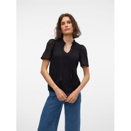 V&eacute;ro Moda Spitzenshirt VERO MODA "VMHONEY LACE S/S TASSEL TOP WVN GA", Damen, Gr. M, schwarz (schwarz pattern:original lace), Web, Obermaterial: 75% Baumwolle, 25% Nylon, unifarben, regular fit, Rundhals, Shirts
