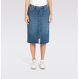 Midirock MAC "MIDI SKIRT fringe", Damen, Gr. XL (42), blau (night sky used), Denim/Jeans, Obermaterial: 99% Baumwolle, 1% Elasthan, unifarben, regular fit kniebedeckend, R&ouml;cke, im Five-Pocket Style