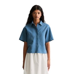 Marc O'Polo Kurzarmbluse MARC O'POLO DENIM "aus Leinen-Baumwolle-Mix", Damen, Gr. XL, endless sea, Obermaterial: 56% Leinen, 44% Baumwolle, unifarben, relaxed fit, normaler Saum, Blusen