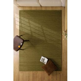 Teppich Wecon Home "Castello ONE", oliv gr&uuml;n, B:140cm H:7mm L:200cm, Schurwolle, Teppiche, Teppich, Schurwolle, Kurzflor mit Hoch-Tief-Effekt, Wohnzimmer, Streifenmuster