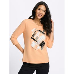 3/4-Arm-Shirt Classic Basics "3/4-Arm-Shirt", Damen, Gr. 38, beige (apricot, schwarz), 100% Baumwolle, bedruckt, gemustert, mehrfarbig, Rundhals, Shirts 3/4-Arm-Shirt