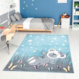 Kinderteppich Carpet City "ANIME916", blau, B:160cm H:11mm L:230cm, Polypropylen (PP), Teppiche, Kinderteppich, Kinderzimmer Teppich Modern mit Mond, Blumen, Wolken, Creme, Multi