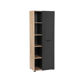 Aktenschrank OTTO HOME "Moid, moderner Mehrzweckschrank", braun (eiche natur, schwarzer graphit), B:64,5cm H:174,5cm T:41,5cm, Schr&auml;nke, Ma&szlig;e: 64,5x41,5x175 cm, 5 F&auml;cher mit viel Stauraum
