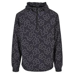 Windbreaker Urban Classics "Urban Classics Herren Flower AOP Pull Over Jacket", Herren, Gr. M, schwarzflower, 100% Polyester, relaxed fit, ohne Ausschnitt, Jacken Windbreaker