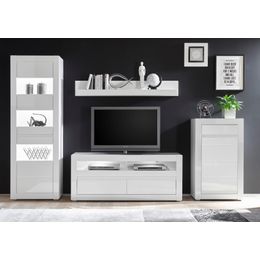 Wohnwand Home Affaire "Carat", wei&szlig; (wei&szlig;, wei&szlig; hochglanz), B:302cm, Kastenm&ouml;bel-Sets, Wohnwand, wird jeweils mit zwei Leisten angeliefert, 1 x grau, 1 x weiss