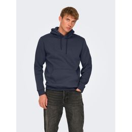 Only & Sons Kapuzensweatshirt ONLY & SONS "ONSCERES HOODIE SWEAT NOOS", Herren, Gr. XL, blau (blau nights), angeraute Sweatware, Obermaterial: 57% Baumwolle, 43% Polyester, unifarben, regular fit normal, Rundhals, Rippb&uuml;ndchen, Sweatshirts, Baumwollmischung, regular fit
