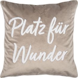 Dekokissen Pad "LETTERS", taupe, schriftzug, B:45cm L:45cm, Obermaterial: 100% Polyester, Dekokissen_Sitzkissen_Kissenh&uuml;llen, farbige Keder, mit Schriftzug, verschiedene Gr&ouml;&szlig;en