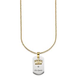 Kette mit Anh&auml;nger Bruno Banani "Schmuck Geschenk Halskette Ankerkette, Krone feste Gravur "His Queen", gold (edelstahlfarben, gelbgoldfarben), Halsketten, Herren, Edelstahl, L: 50 B: 2,5mm, Dog-Tag-Kette, B:2,5mm