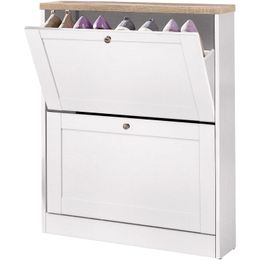 Schuhschrank OTTO HOME "Heide", wei&szlig; (wei&szlig;, eichefarben), Schr&auml;nke, Schuhschrank, Breite 70 cm, mit 2 Klappen und Facettenfront, H&ouml;he ca. 90 cm