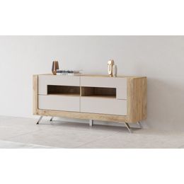 Lowboard Home Affaire "Kasai", beige (eiche harbor gold, kashmir), B:160,5cm H:73cm T:48cm, Sideboards, Lowboard, Breite 160,5 cm, mit 2 Schubladen