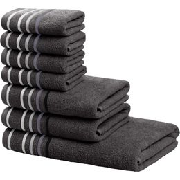 Handtuch Set OTTO HOME "Niki, Duschtuch, Handt&uuml;cher und G&auml;stet&uuml;cher", grau (grafitgrau), Walkfrottee, Walkfrottee, Obermaterial: 100% Baumwolle, Handtuch-Sets, Handt&uuml;cher mit mehrfarbiger Streifenbord&uuml;re, weich, aus 100% Baumwolle