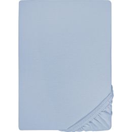 Spannbettlaken Biberna "THEA Baumwoll-Jersey mit Elasthan, 160 g/m&sup2;", blau (eisblau), 1 Stk., Jersey-Elasthan, 120-130x200-220 25cm, Jersey-Elasthan, Obermaterial: 97% Baumwolle, 3% Elasthan, Bettlaken, Spannbettlaken, Bettlaken f&uuml;r Matratzen bis 25 cm H&ouml;he, pflegeleicht, b&uuml;gelfrei