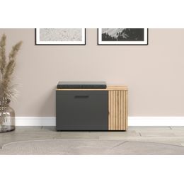 Sitzbank Home Affaire "Estepona", anthrazit, evoke eiche, B:80cm H:48cm T:36cm, Holzwerkstoff, Kunststoff, Sitzb&auml;nke, Sitzbank, Schuhbank mit 2 T&uuml;ren & 2 Einlegeb&ouml;den &ndash; (B/T/H) 80/36/48 cm