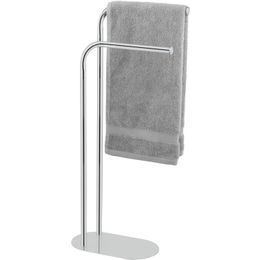 Handtuchst&auml;nder Wenko "Levante", silber (silber gl&auml;nzend), B:36cm H:79cm T:17cm, Edelstahl, Handtuchhalter, Handtuchst&auml;nder, freistehender Handtuchhalter und Kleiderst&auml;nder, 2 Arme, platzsparend